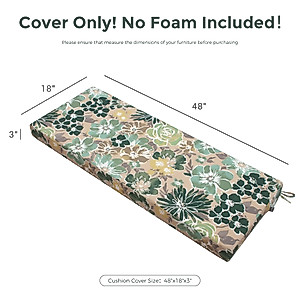 Magpie Fabrics Patio Bench Loveseat Cushion Covers (Replacement Cover only, No Insert!), Waterproof Fade Resistant Swing Cushion Slipcover with Ties(48x18x3 Inch, Green Floral)