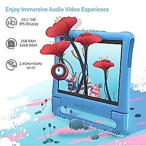 Dragon Touch KidzPad Y88X 10 Kids Tablets, 32GB, 10 inch Android Tablet, Tablet for Children, Parent Control, Preinstalled Kidoz with Shockproof Case, Straps and Stylus, 5G WiFi