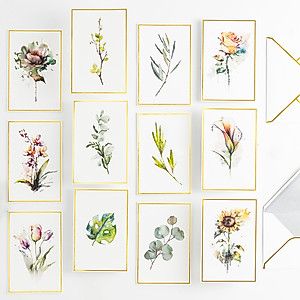 Crisky 50 Floral Greeting Cards with Envelopes Greenery Stationary Cards Watercolor Blank Notecards Envelopes Set, 4"X6" Folded Thank You Cards for Wedding, Baby Shower, Business, Graduation