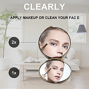 Goshentech Retro Metal Compact Mirror Travel Portable Mirror 1x/2x Magnification Compact &Portable Foldable (Bronze)