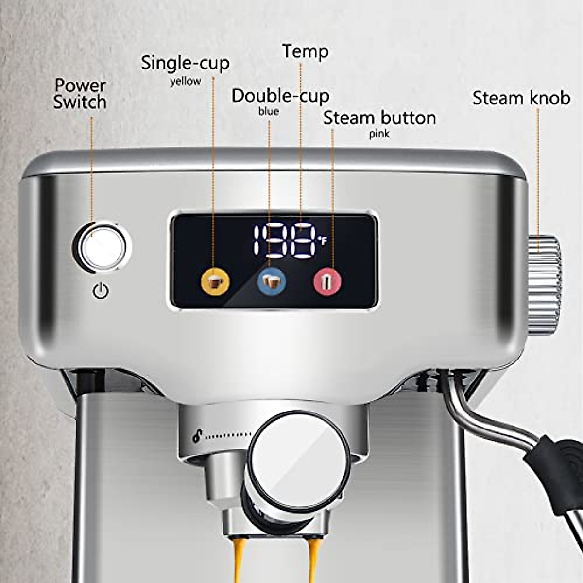 Homtone Espresso Machine 20 Bar, Stainless Steel Espresso Machine with Milk Frother for Cappuccino, Latte, Touch Screen Espresso Coffee Maker for Home (Modern)