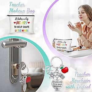 3 Pieces Teacher Appreciation Gift 12 oz Teach Love Inspire Wine Tumbler It Takes a Big Heart To Help Shape Little Minds Cosmetic Bag and Teacher Keychain for Christmas Birthday (Letter M Style)