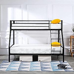 Bonnlo Twin Over Full Bunk Bed, Bunk Beds for Kids/Adults/Teens Bunk Bed with Stairs & Flat Rungs, Heavy Duty Metal Slat, No Box Spring Needed, Black