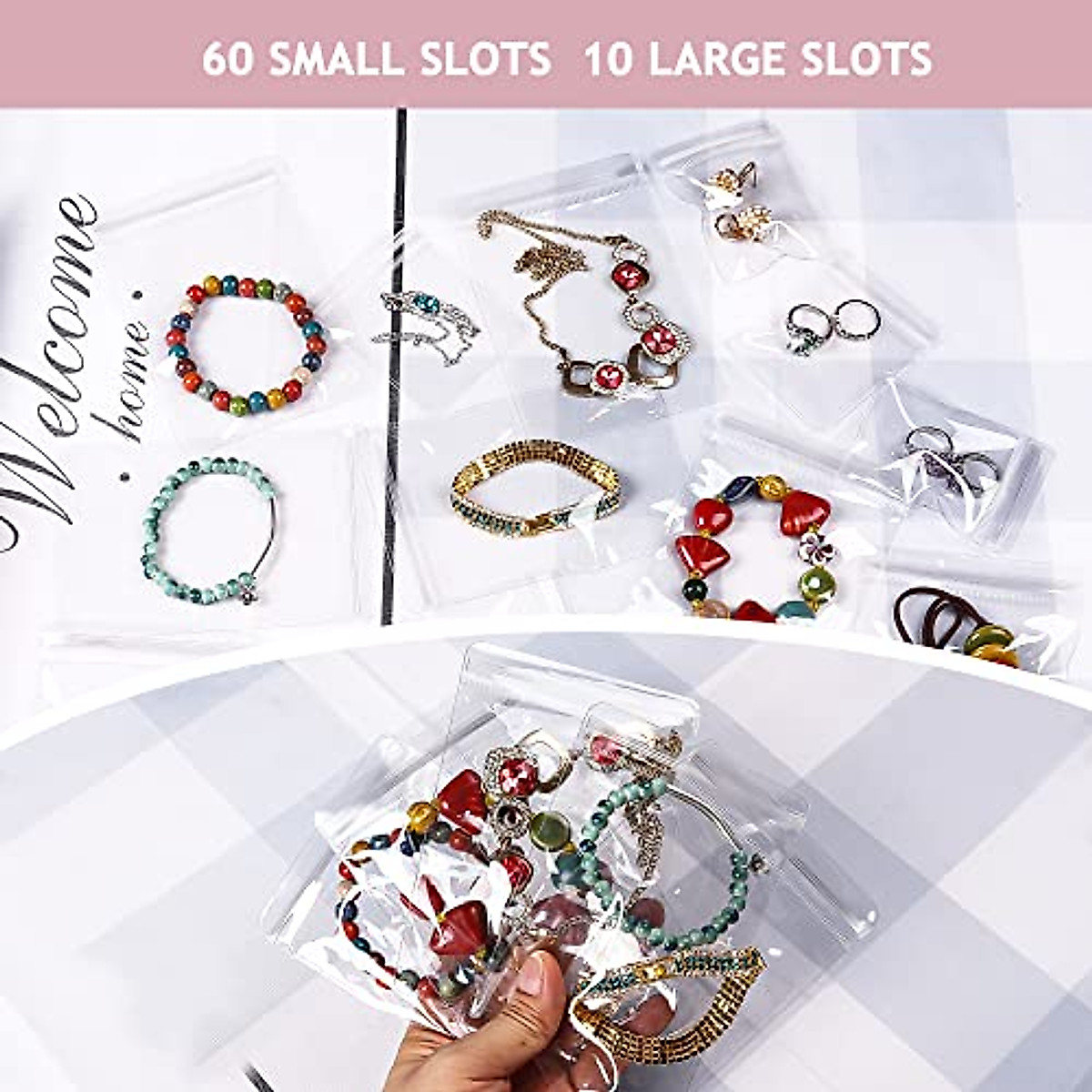 Transparent Jewelry Storage Book,Portable Anti Oxidation Travel Jewelry Organizer Storage Book Zipper Bag for Rings, Necklace, Bracelets, Stud, and Earrings (70 Grids + 60 Thicken PVC Bags)