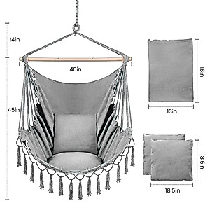 PUREKEA Oversized Hammock Chair with Hanging Hardware Kit, Swing Chair for Indoor & Outdoor, Max 330 Lbs, Include Carry Bag & Two Soft Seat Cushions (Light Grey)