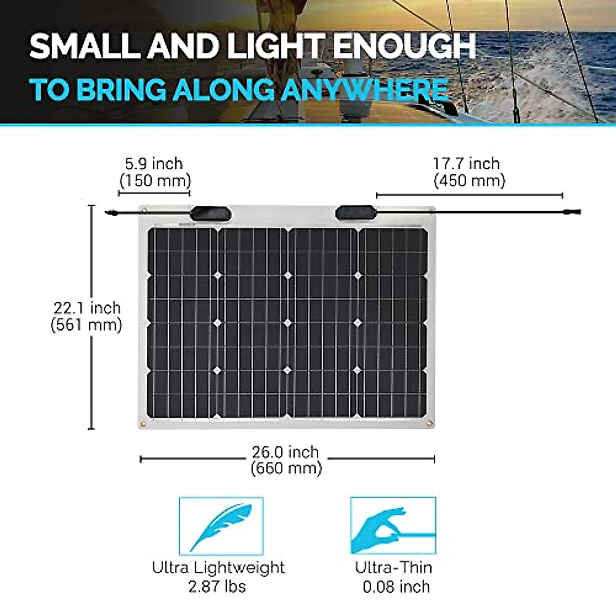 Renogy Flexible Solar Panel 50 Watt 12 Volt Monocrystalline Semi-Flexible Bendable Mono Off-Grid Charger for Marine RV Cabin Van Car Uneven Surfaces,Black