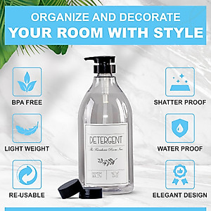 The Farmhouse Room Inc. Laundry Detergent Liquid Dispenser - Detergent Container for Laundry Room Organization - BPA Free & PET Plastic 1/2 Gallon Pump Bottle Dispenser - w/Waterproof Labels 64oz