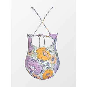 CUPSHE Women Swimsuit One Piece Tummy Control Ruched Self Tie Cutout Floral Bathing Suit, M Lavender