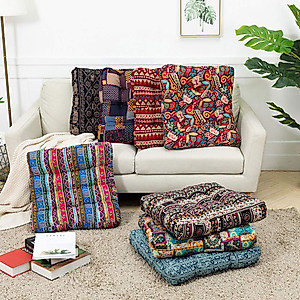 HIGOGOGO Blue Mandala Square Floor Pillow, Bohemian Style Seating Pouf Meditation Pillow Indian Cushion for Floor Yoga Seating Pad Boho Decor for Home Party Garden, 22x22 Inch, Navy Blue