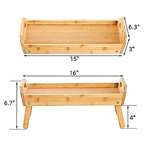 AVLA 2 Pack Bamboo Serving Platter, Serving Board on Stand, Party Raised Serving Appetizer Tray, Decorative Dessert Table Display Shelf Organizer, Cheese Charcuterie Boards Riser with Handle
