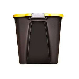 Homz 22-Gallon Durabilt Plastic Stackable Home Office Garage Storage Organization Container Bin w/Latching Lid and Handles, Black/Yellow (4 Pack)