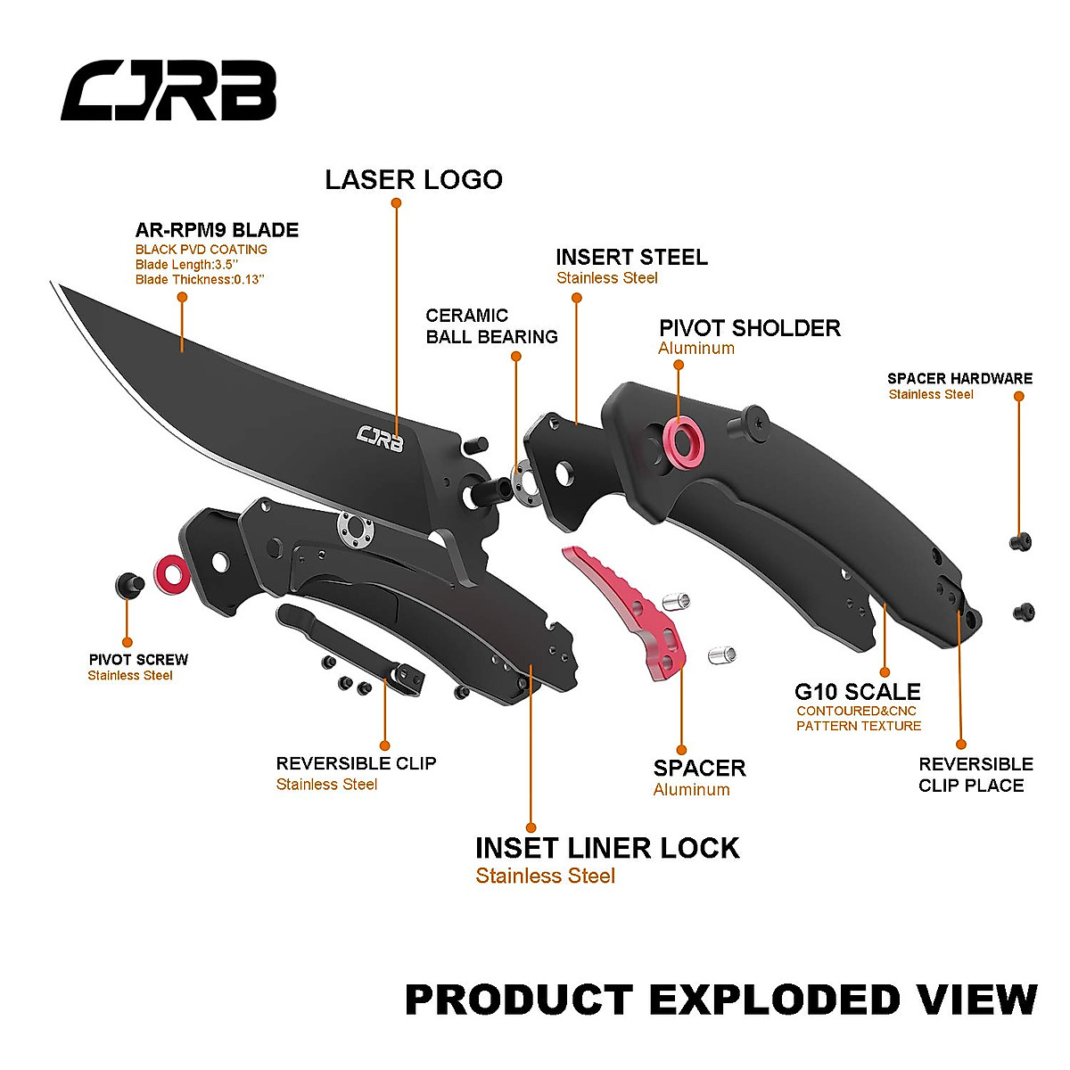 CJRB Tactical Knife, Small Folding Pocket Knife with AR-RPM9 Steel Blade and G10 Handle for Men Outdoor, Survival, Hunting, Camping Gobi(J1906B) Black