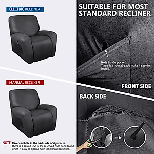 molasofa Recliner Chair Covers - 4 Pieces Leather Like Large Recliner Covers with Pocket Soft Stretch Recliner Slipcover for Lazy Boy Recliner Chair Washable Furniture Protector (Dark Grey)