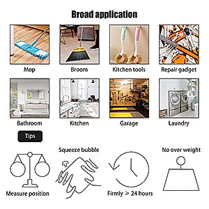 Self-Adhesive Mop Holder,Broom Wall Mounted Rack,Sweeper Gripper Hanger,Cleaning Tools Sticker Hook,Bathroom/Kitchen/Toilet/Garage/Garden Organization Gadget,No Drilling/Strong Bearing/Anti-Slip(4pcs)