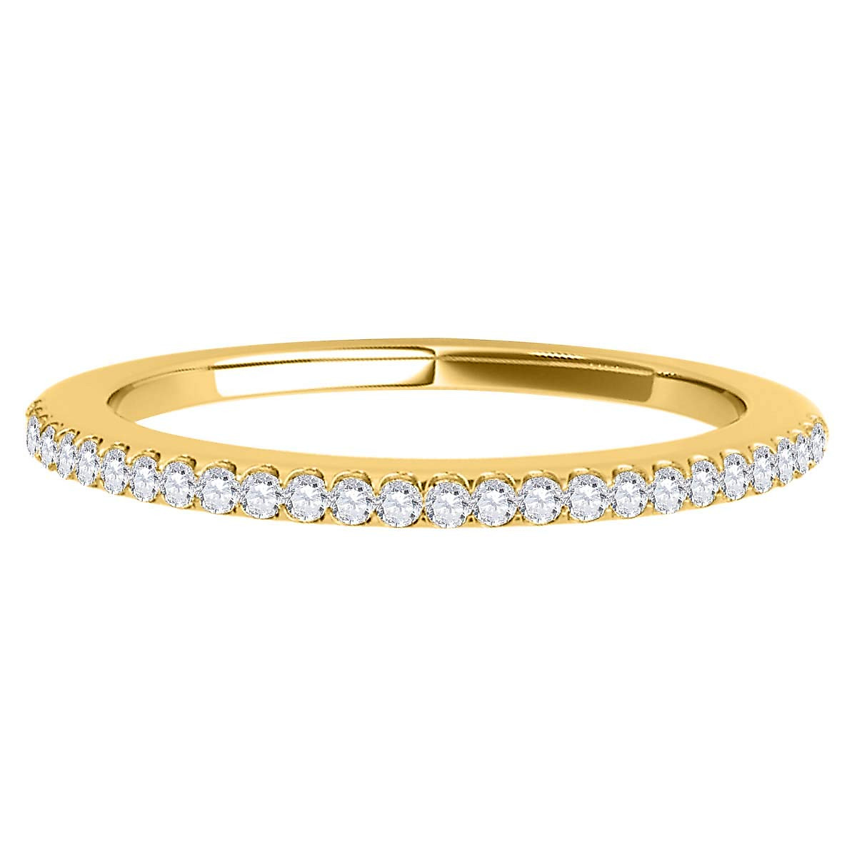 MauliJewels Rings for Women 0.14 Carat Diamond Wedding Band 4-prong 14K Solid Yellow Gold Ring Size - 6