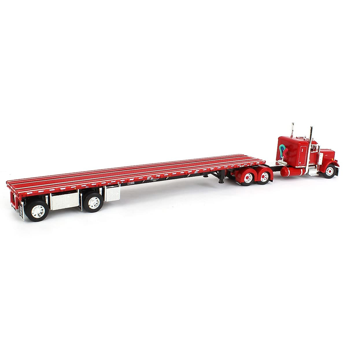 DCP 1/64 Red Peterbilt 359 w/ 63" Flattop Sleeper & 53' Wilson Roadbrute Flatbed Trailer 60-1539