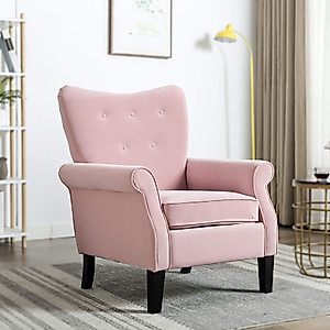 Artechworks Tufted Upholstered Accent Arm Chair, Comfy Single Sofa Club Chair for Living Room, Bedroom, Home Office, Hosting Room,Pink