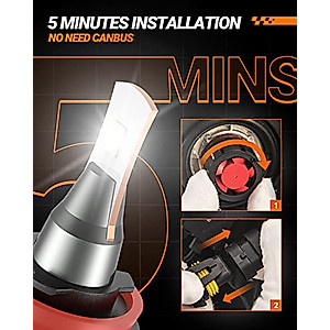 SEALIGHT L2 H11/H8/H9/H16 LED Headlight Bulbs, 24000LM 100W 800% Brightness Night Driving Vision, H9 H8 LED Low Beam with Cooling Fan, Plug-N-Play Halogen Replacement, Pack of 2