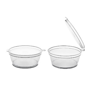 Party Essentials Leak Proof Plastic Condiment Souffle Containers with Attached Airtight Portion Cup with Hinged Lid for Sauces, Samples, Slime, Jello Shot, Storage, Craft, 100 Sets, 2 oz, Clear