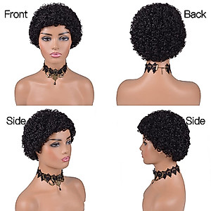 Besteffie Short Afro Kinky Curly Wigs For Black Women Human Hair Wig Pixie Cut Wig Natural Black Color 100% Brazilian Virgin Hair Short Human Hair Curly Wigs