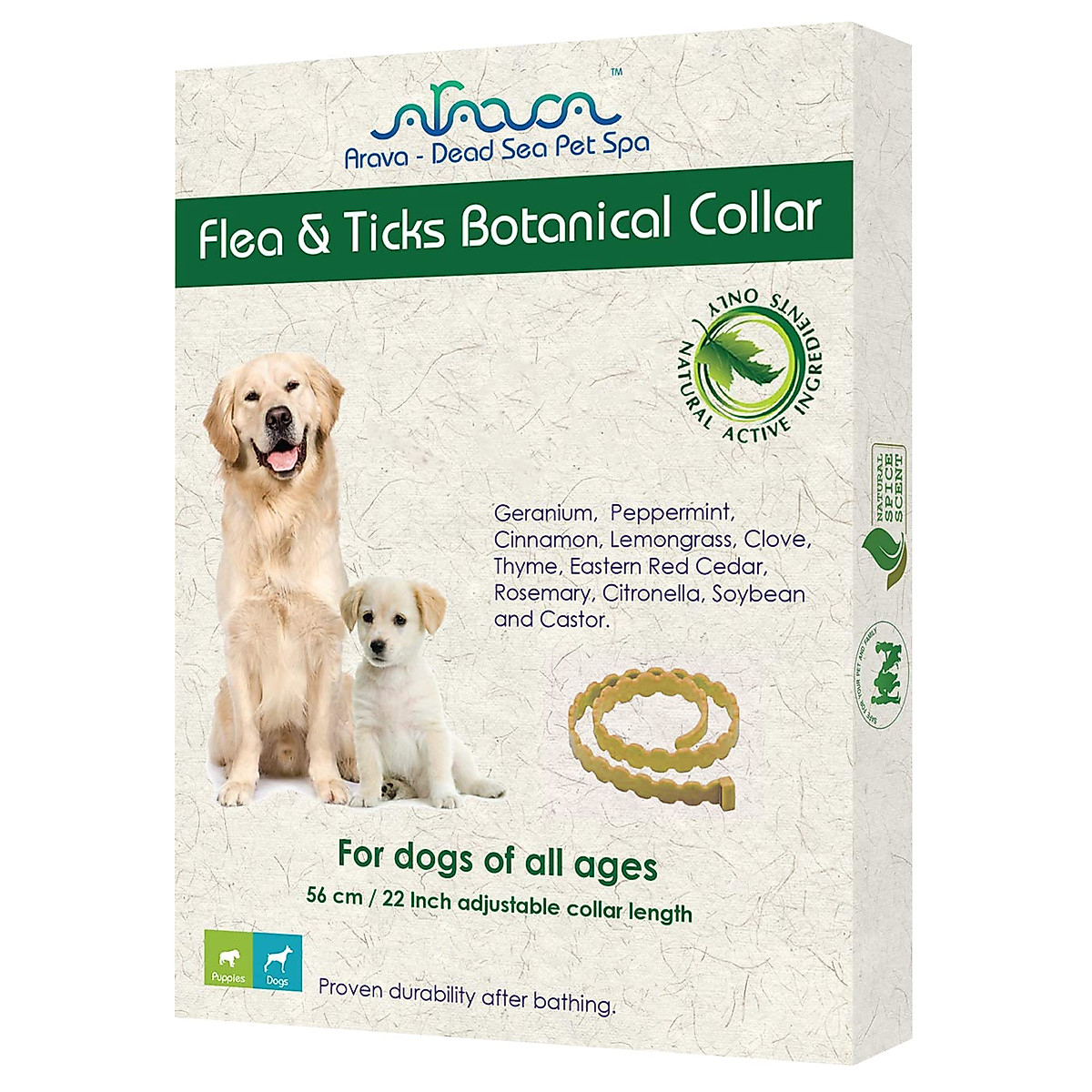 Arava Flea and Tick Collar for Dogs & Puppies - Natural Flea and Tick Prevention for Dogs - 22" Length - 11 Natural Active Ingredients - Safe for Babies & Pets - Enhanced Control & Defense