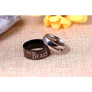 Black Her Beast Ring Stainless Steel Wedding Bands Anniversary Engagement Promise Ring (His Size 13)