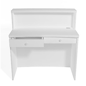 UGOS Mono 40" Modern Reception Desk w/Transaction Counter | Laminate Desktop | Multifunctional Standing Front Desk for Home, Office, Salon, Spas, and Lobby (White)