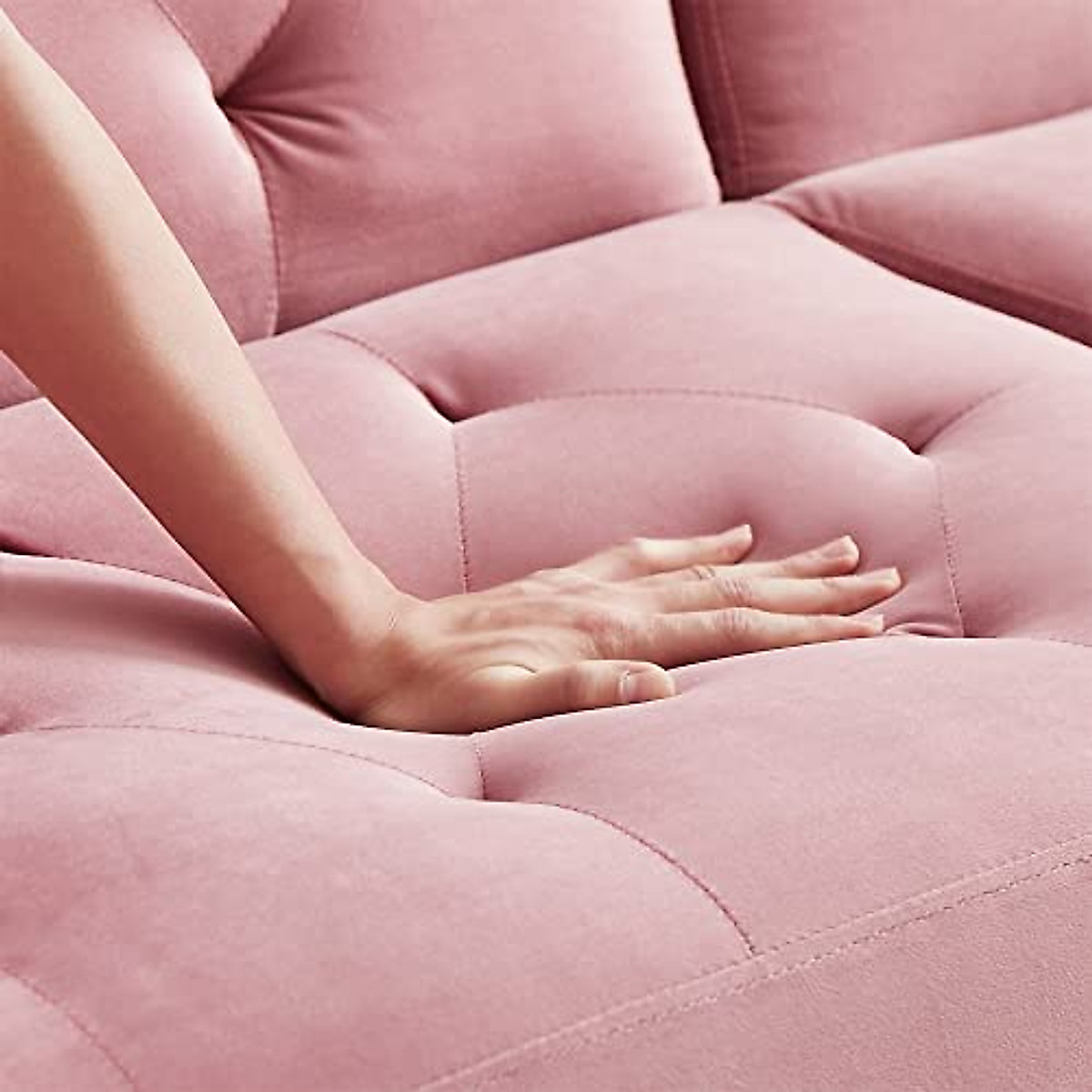 FANYE 3-in-1 Tufted Upholstered Daybed Futon Sofabed Loveseat W/Reclining Split Backrest and Metal Legs,2-Seaters Sofa Soft Cushions Love Seat Convertible Sleeper Couch Bed for Living Room, Twin, Pink