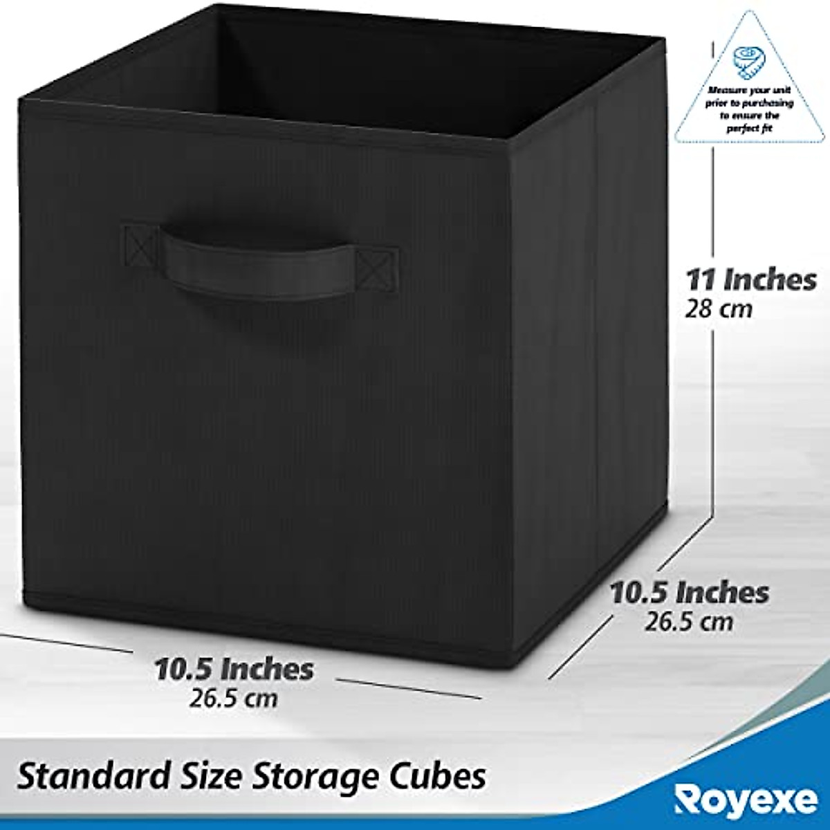 Storage Cubes - 11 Inch Cube Storage Bins (Set of 8). Fabric Cubby Organizer Baskets with Dual Handles | Foldable Closet Shelf Organization Boxes (Black)