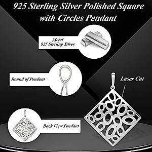 Auriga Fine Jewelry 925 Sterling Silver Polished Square with Circles Pendant (L- 31 mm, W- 29 mm) Gift for Women