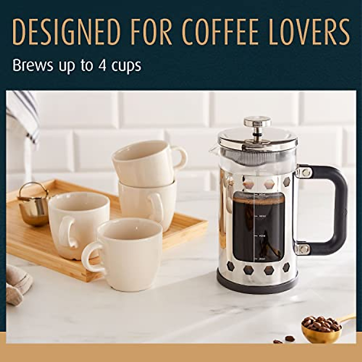 Gracie's Finest French Press Coffee Maker - Large 34 oz. Glass Coffee Pot Carafe with Stainless Steel Filter - French Press Coffee at Home or Office - Dishwasher Safe