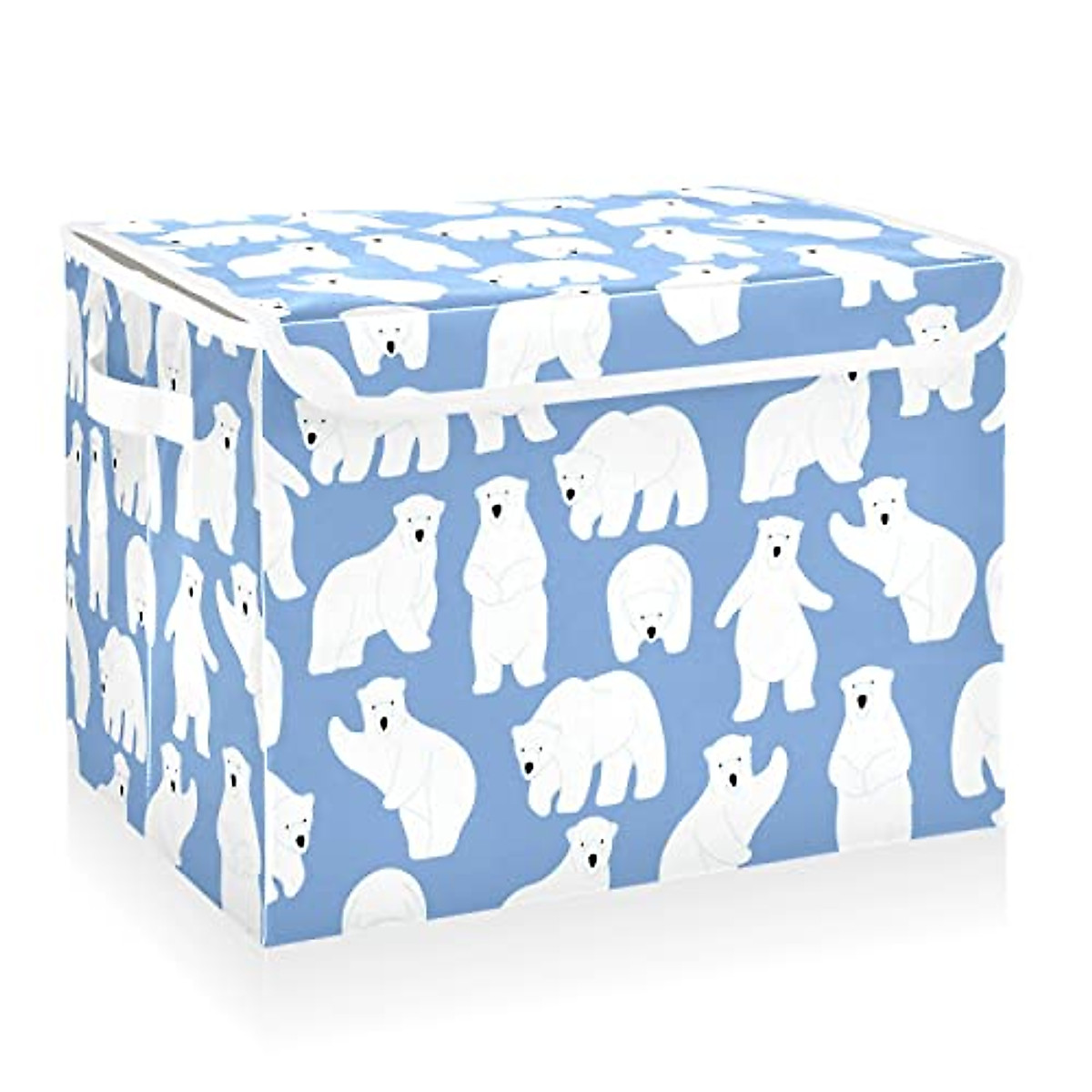 CaTaKu Polar Bear Cute Storage Bins with Lids and Handles, Fabric Large Storage Container Cube Basket with Lid Decorative Storage Boxes for Organizing Clothes