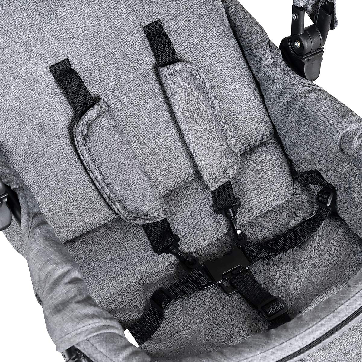 BABY JOY Double Stroller, Foldable Lightweight Twin Stroller with Tandem Seating, Adjustable Backrest/Canopy/Footrest, 5-Point Harness, Storage Basket, Double Stroller Newborn and Toddler (Gray)