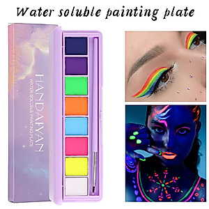 2 PCS Water Activated Eyeliner Palette 8 Colors Neon Face Paint Liner Makeup UV Glow Longlasting Fluorescent Face and Body Paint with Brush for Halloween Christmas (Set AB)