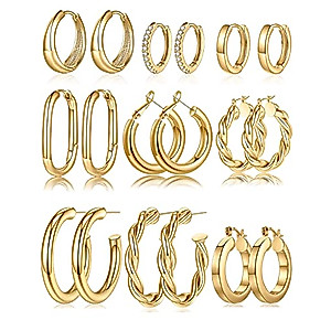 Yesteel Earrings-for-Women - Gold Hoop Earrings for Women Trendy, Chunky Gold Hoops Earrings Hypoallergenic Earrings, Small Hoop Huggie Earrings for Women Stainless Steel Statement Earrings, Birthday Gifts for Women Teen Girls Jewelry