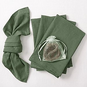 Socomi Christmas Thanksgiving Napkins Olive Green Linen Cloth Napkins Washable Dinner Napkins 17"x17" for Fall Friendsgiving Baby Shower Wedding Decoration Set of 4