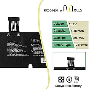 RC30-0351 Battery Replacement for Razer Blade 15 Base 2020 2021 RZ09-0369x RZ09-0351 Notebook Series 4ICP7/63/69 Notebook RC30-0351 RZ09-0351 9E11 RZ09-03519E11 Gaming Laptop Battery 60.8Wh 4000mAh