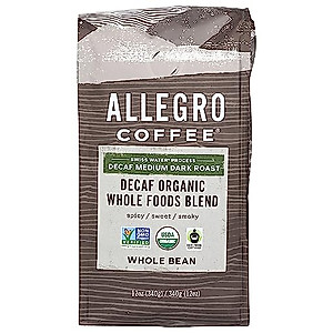 Allegro Coffee Decaf Organic Whole Foods Blend Whole Bean Coffee, 12 oz