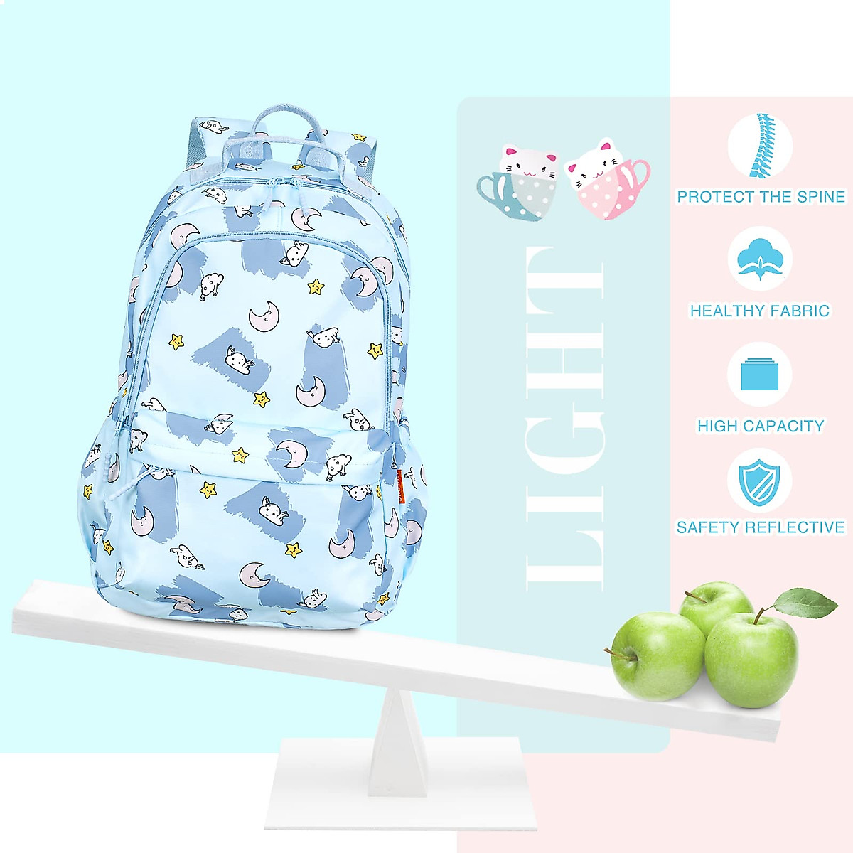 GOPHRALOVE School Backpack for Girls Lightweight Backpack for Middle School Girls with Large Space (Blue)