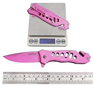 ALBATROSS Multifunction Stainless Steel Folding Pocket Knife, Spring Assisted Open, 4.5" Handle, 3" Blade, 7.5" Overall (Pink)