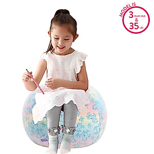 Idea Nuova Nickelodeon JoJo Siwa Embossed Faux Fur Round Bean Bag Chair for Kids,24"x24"x18"