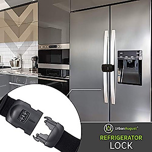 Urban August Premium Refrigerator Lock for Kids Children Toddlers Special Needs - Adjustable Fridge Cabinet Lock with Combination Code - Easy-to-Use Childproof French Door Lock - 1 Pack, Short