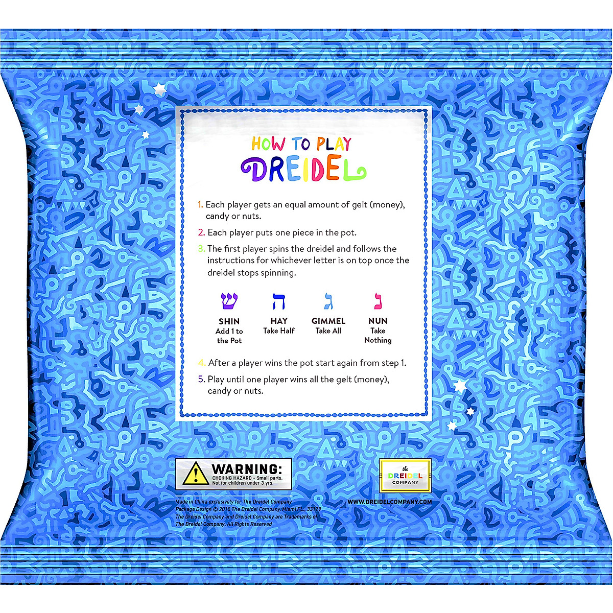 The Dreidel Company Wood Hanukkah Dreidels with English Transliteration & Instruction Cards (10-Pack)