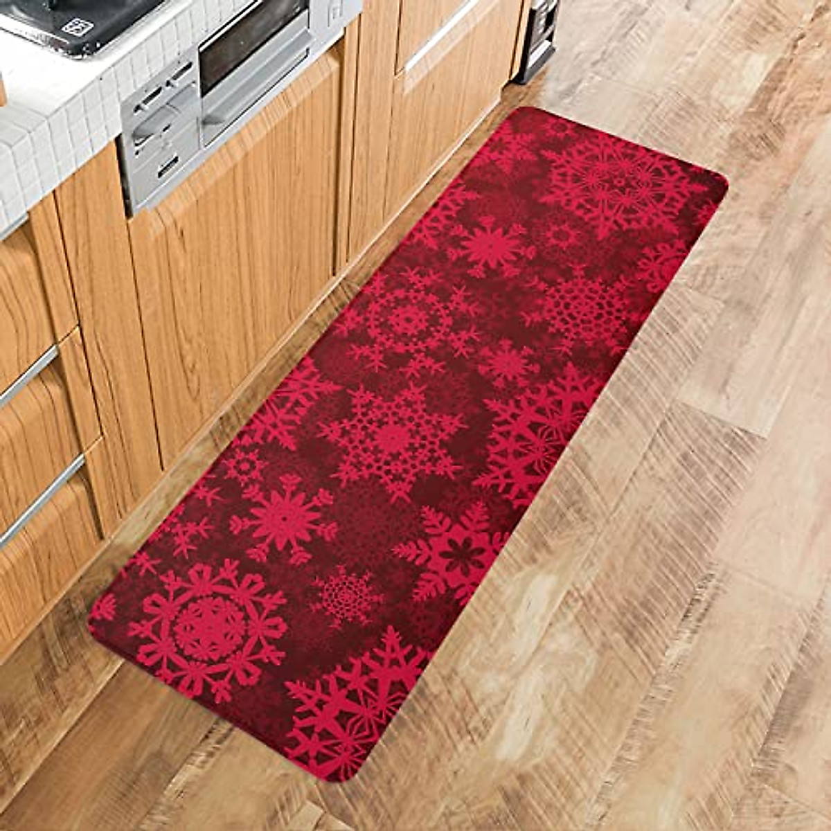 Libaoge Kitchen Mat Rug 1 PCS Christmas Snowflake Red Runner Rug Anti-Fatigue Comfort Memory Foam Standing Mat Non-Slip Floor Door Mat for Bathroom Bedroom 18x47in