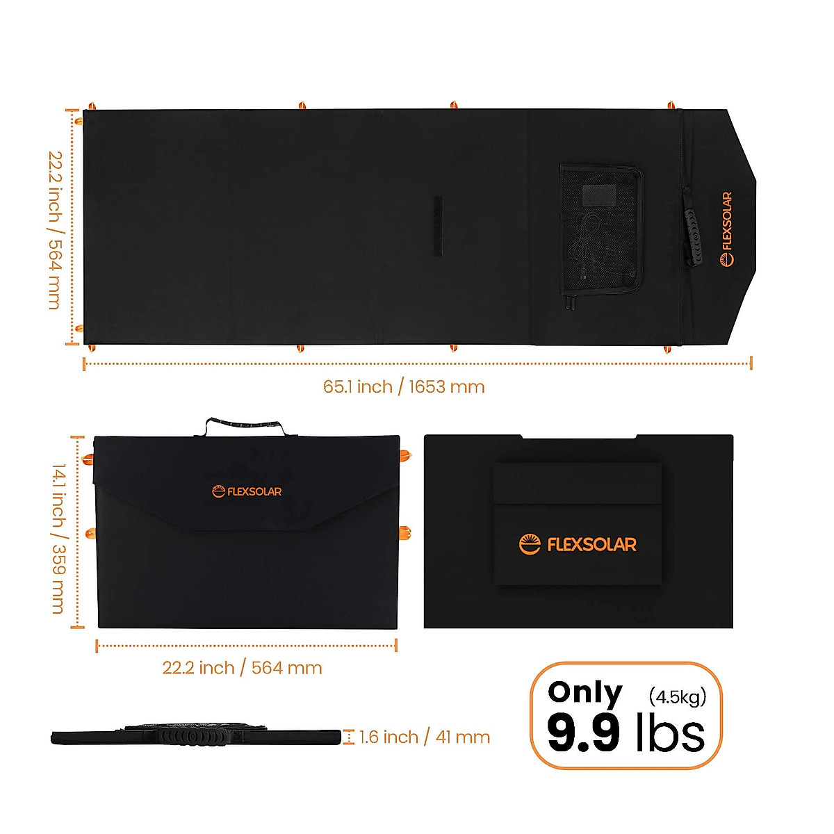 FlexSolar Portable Foldable Waterproof 120W Solar Panel Charger kit for Camping and 15W Small USB Solar Panel