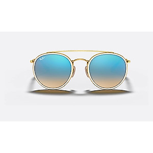 Ray-Ban RB3647N Round Double Bridge Sunglasses, Gold/Blue Brown Mirror Gradient, 51 mm+ BUNDLE with Designer iWear Eyewear Kit