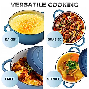 Trustmade 4.5 QT Cast Iron Dutch Oven, Enamel Coated Cookware Pot with Self Basting Lid for Home Baking, Braiser, Cooking, Blue