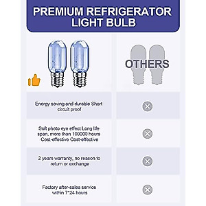 AXKJEVY Refrigerator Light Bulb 40 Watt 297048600 241552802 Compatible with Frigidaire Kenmore Whirlpool Electrolux KitchenAid Fridge Light Bulbs Replacement Freezer Bulb T8 E17 Lamp Light (3)
