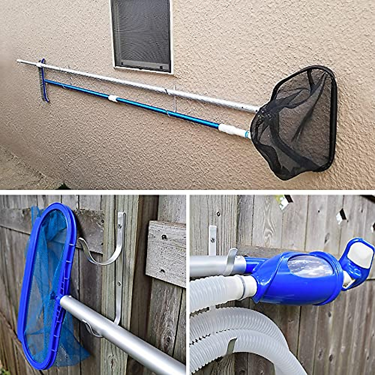 Pool Pole Hanger Garden Tools Supports Bracket Aluminium Pool Accessories Holder Horizontal Wall Stand Wall Mount for Telescopic Poles Skimmers Leaf Rakes Nets Brushes Vacuum Hose