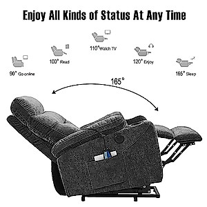 HLTIHOME Electric Power Lift Recliner Chair Sofa with Massage and Heat,3 Positions,2 Side Pockets and Cup Holders,USB Ports, High-end Quality Fabric for Home Living Room Bedroom (Grey)